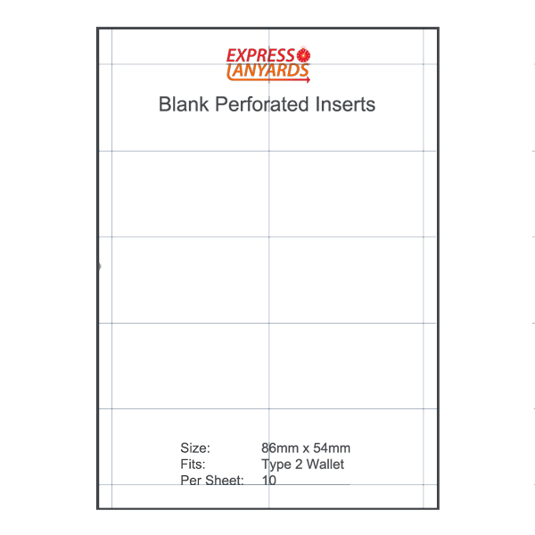 A4 Perforated Badge Insert Sheets - 86mm x 54mm | Express Lanyards UK